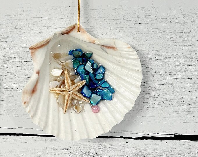 Scallop Shell With Starfish Coastal Beach Ornament, Seashell Beach ...