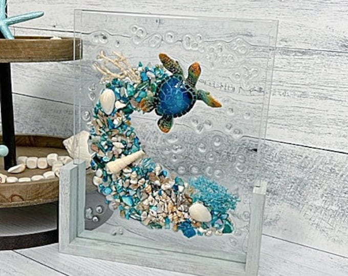 Resin Glass Sea Turtle Beach Table Top Art, Coastal Home Decoration ...