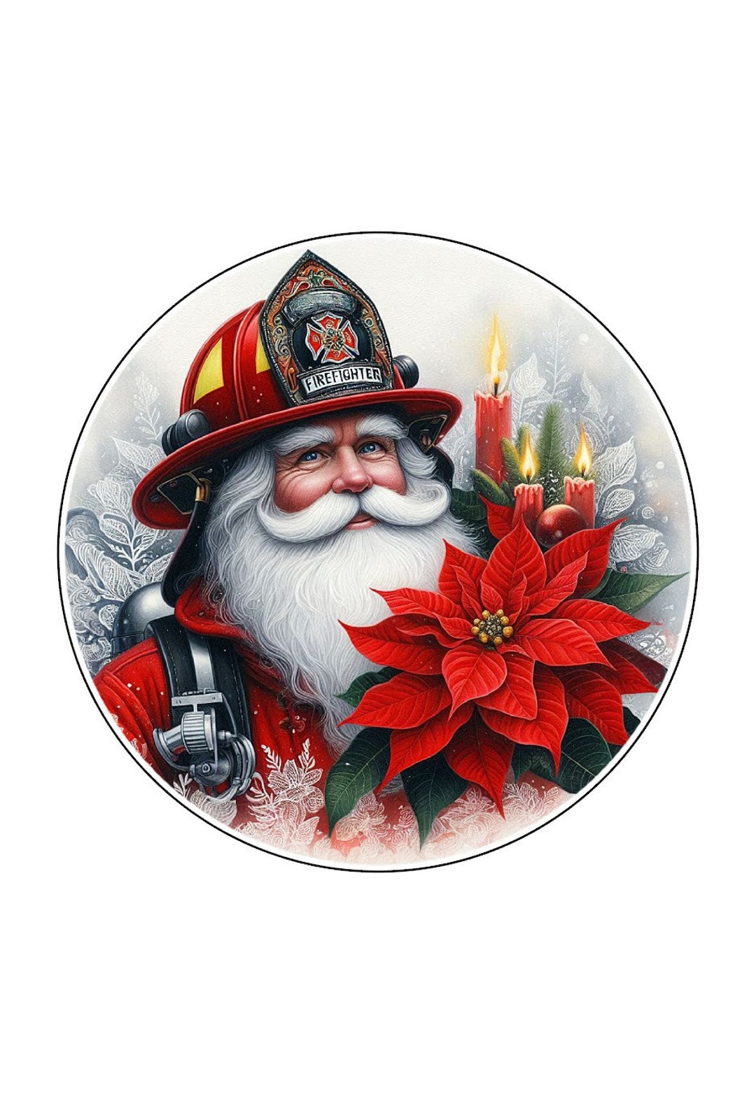 Firefighter Santa Christmas Sign, Holiday Wreath Attachment Metal Sign ...