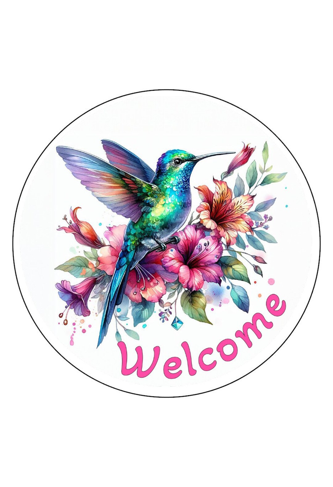 Welcome Hummingbird With Hibiscus Sign, Welcome Metal Wreath Sign ...