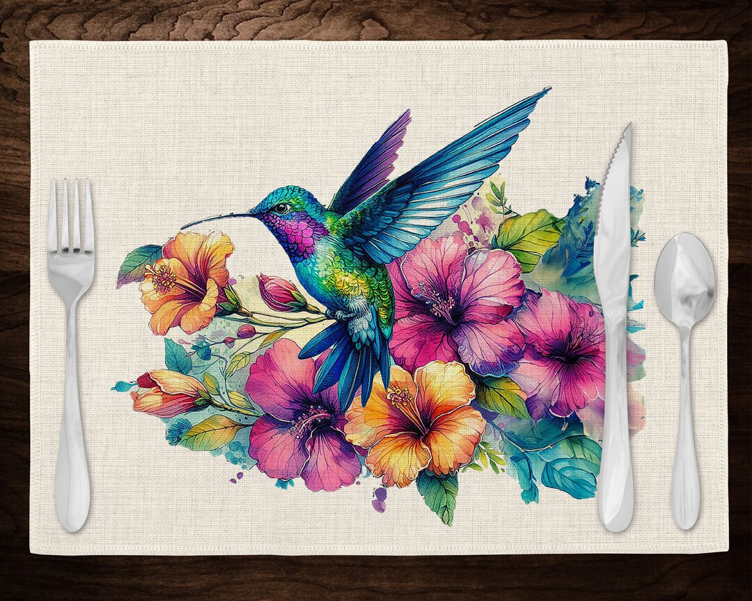 Set of 4 Hummingbird Linen Table Placemats, Spring Table Decor, Summer ...