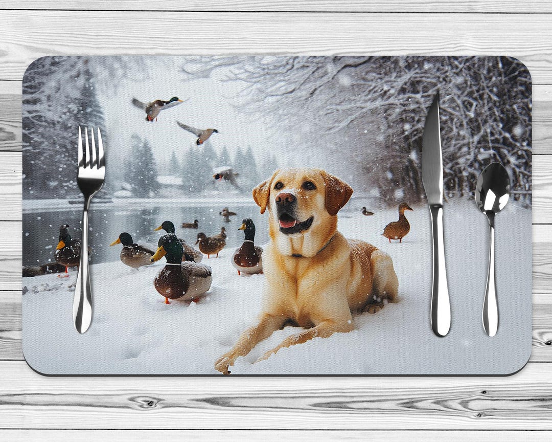 Set of 2 Yellow Lab With Mallard Ducks Winter Table Placemats, Dog ...