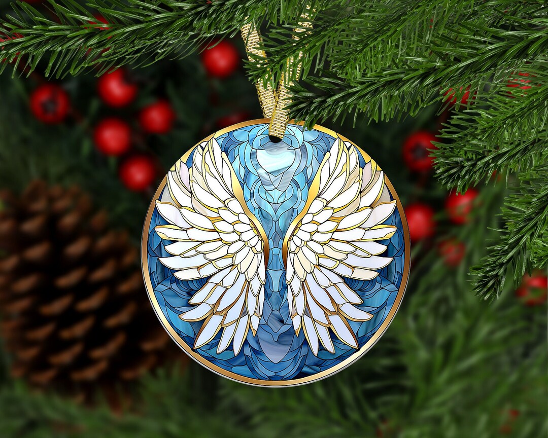 Stained Glass Look Angel Wings Ornament, Religious Ornament, Christian ...