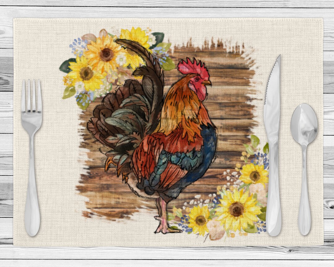 Set of 4 Farmhouse Rooster Linen Table Placemats , Country Table Decor ...