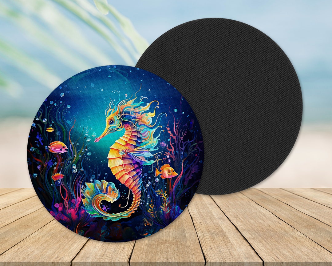 Set of 4 Seahorse Drink Coaster, Beach Coasters , Set of 4 Rubber Back ...
