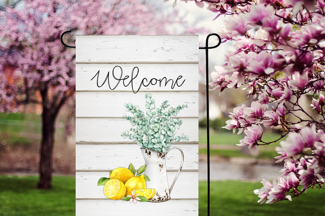 Lemon and Eucalyptus Farmhouse Garden Flag, Welcome Outside Decoration ...