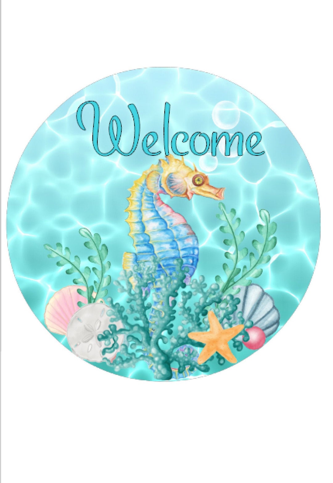 Welcome Beach Sign, Seahorse Coastal Sign, Wreath Attachment, Summer ...