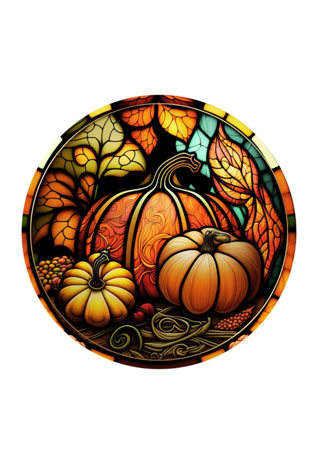Stained Glass Pumpkin Wreath Sign, Wreath Attachment, Autumn Pumpkin ...