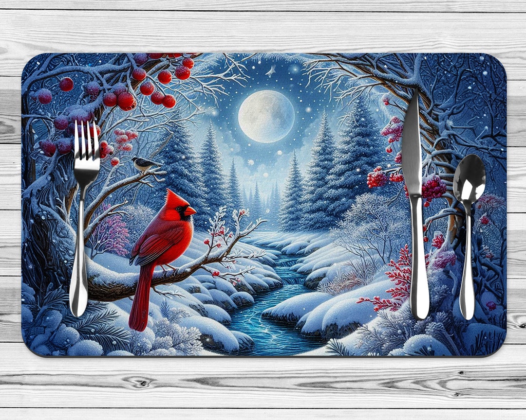Set of 2 Cardinal Winter Table Placemats, Christmas Table Decor ...