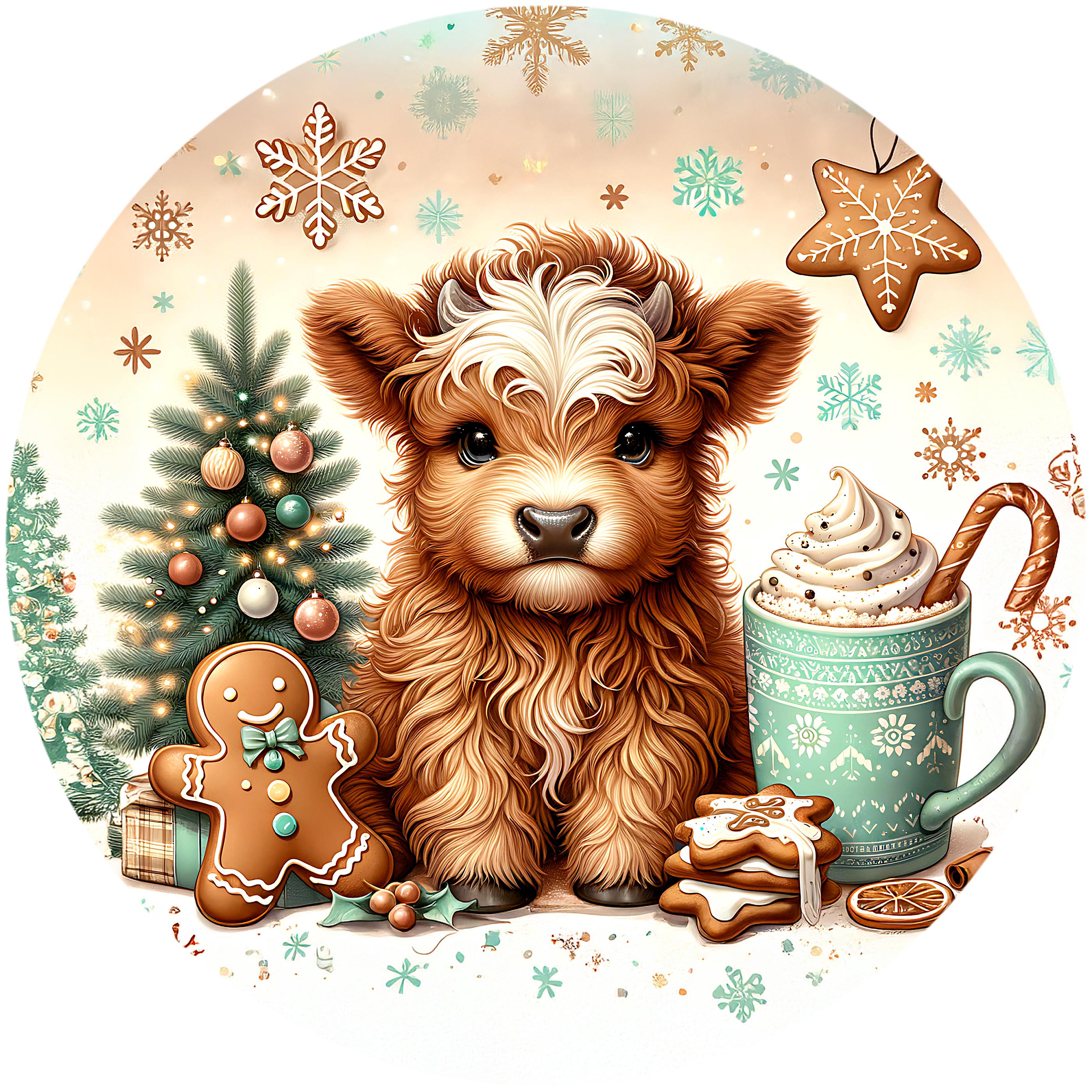 Highland Cow Christmas Sign, Wreath Attachment, Cocoa Winter Supplies ...