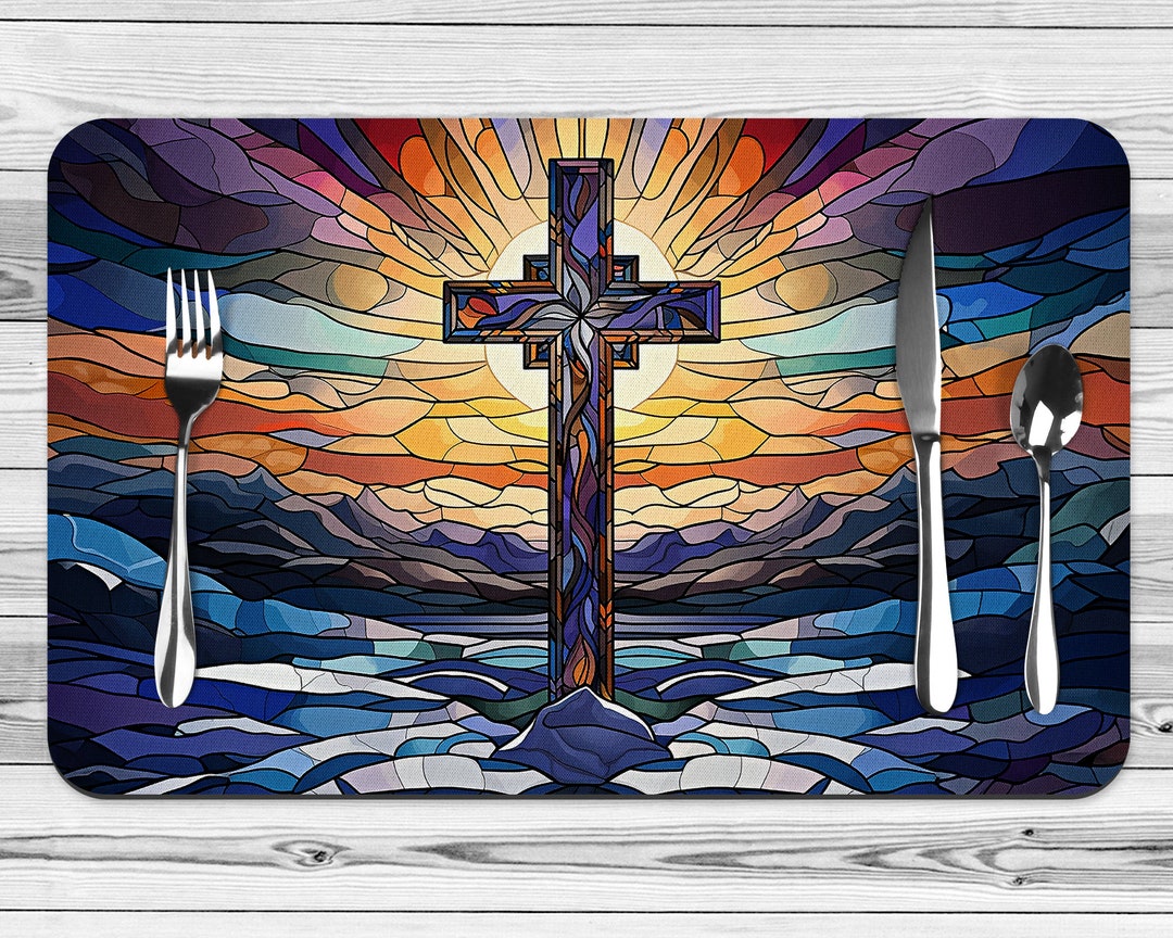 Stained Glass Cross Placemats, Christmas Holiday Table Decor,christmas ...