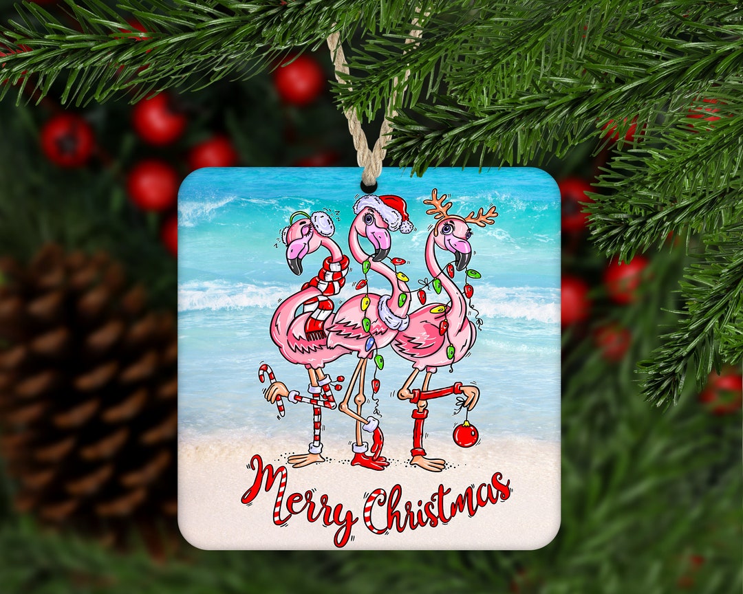 Flamingo Merry Christmas Beach Ornament, Beach Ornament, Coastal Tree ...