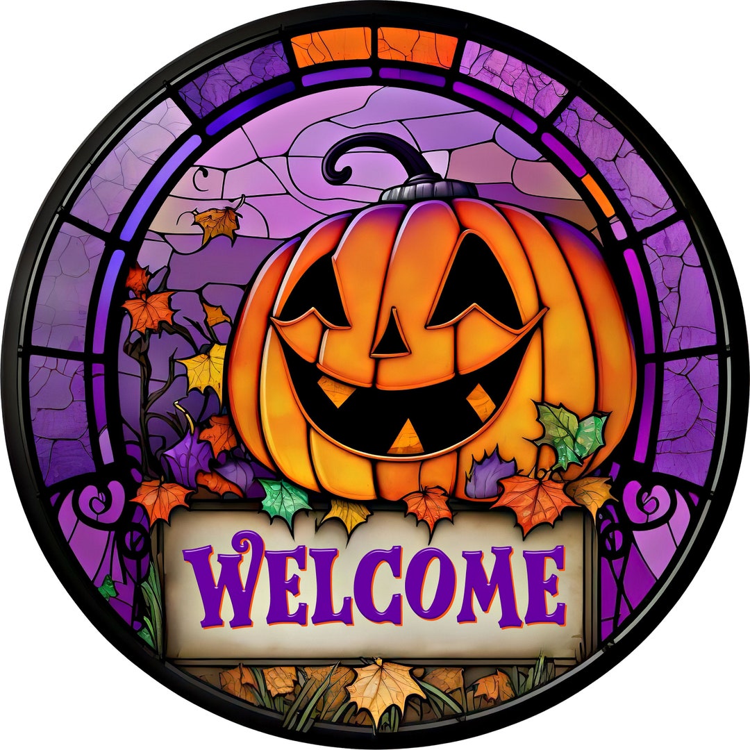 Welcome Halloween Pumpkin Sign, Wreath Attachment, Leopard Print ...