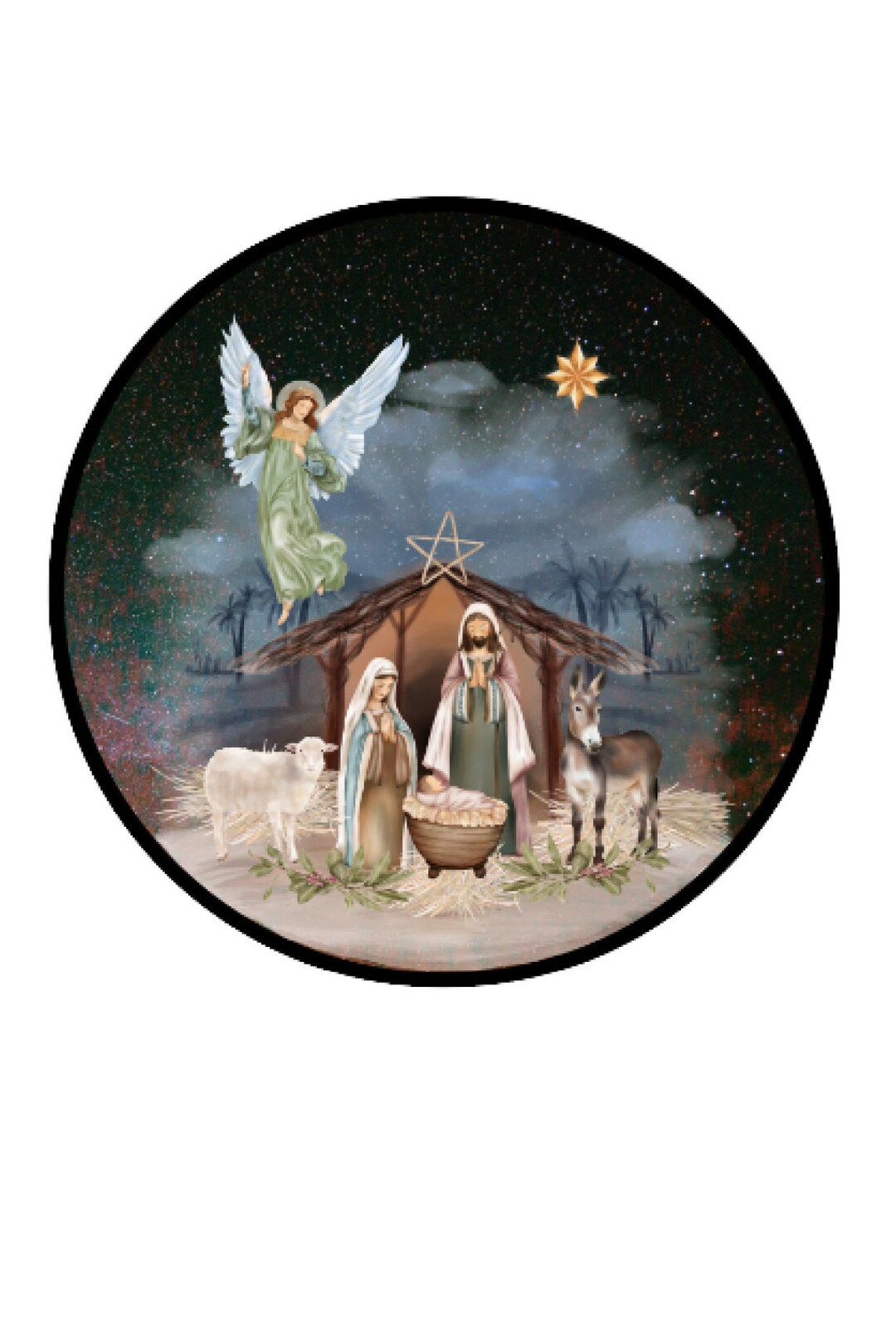 Nativity Scene Christmas Sign, Religious Wreath Attachment, Winter ...