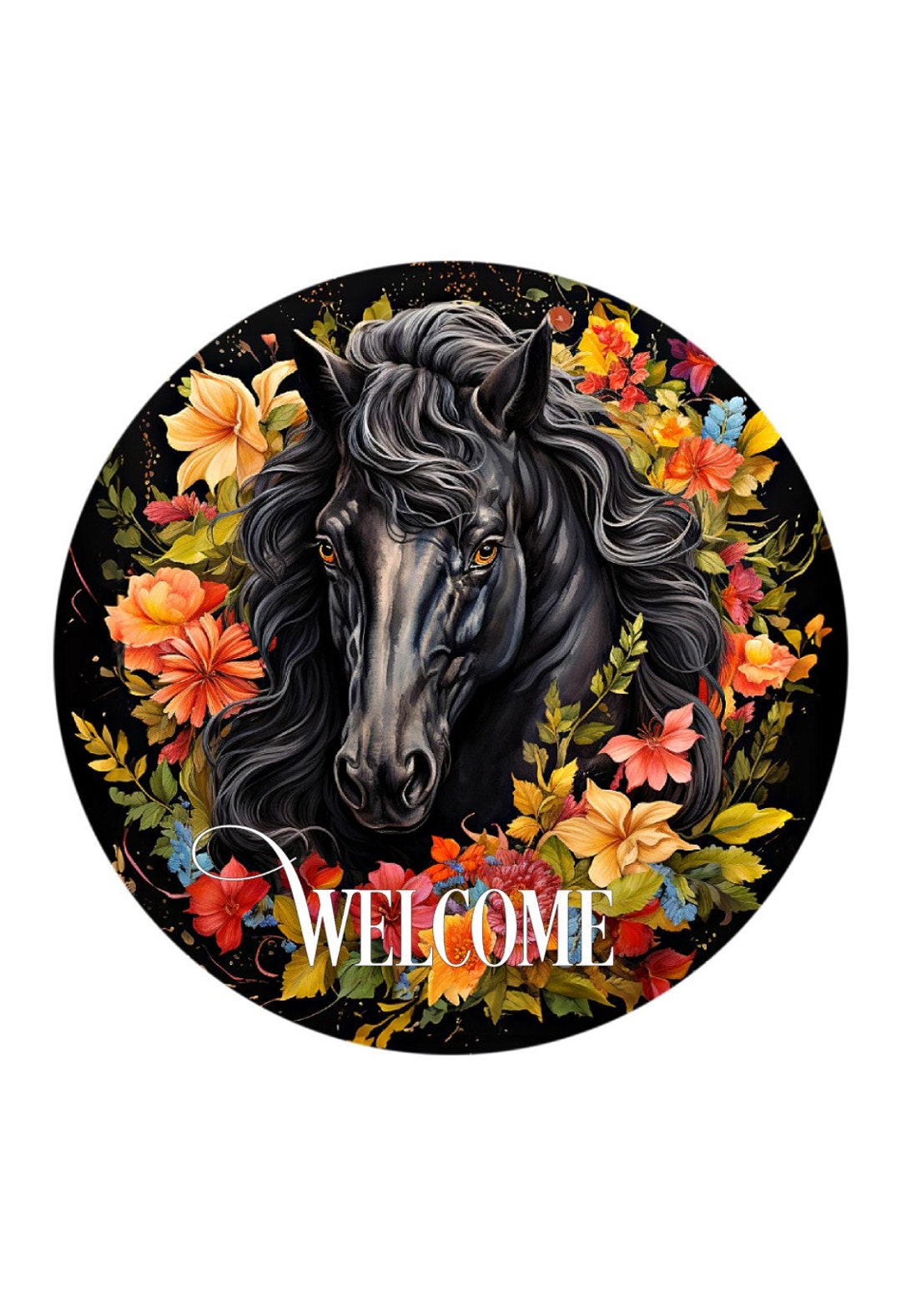 Welcome Black Stallion Sign, Wild Horse Metal Wreath Attachment, Summer ...