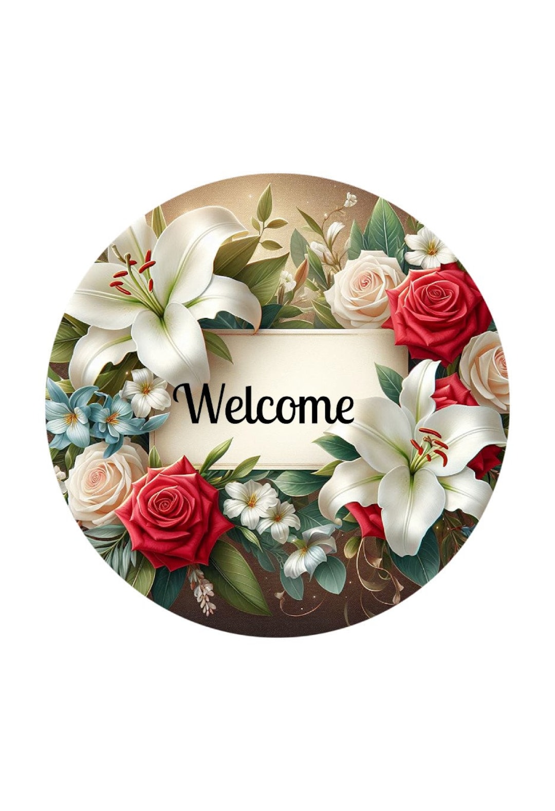 Welcome Rose and Lilly Wreath Sign, Metal Wreath Attachment With ...