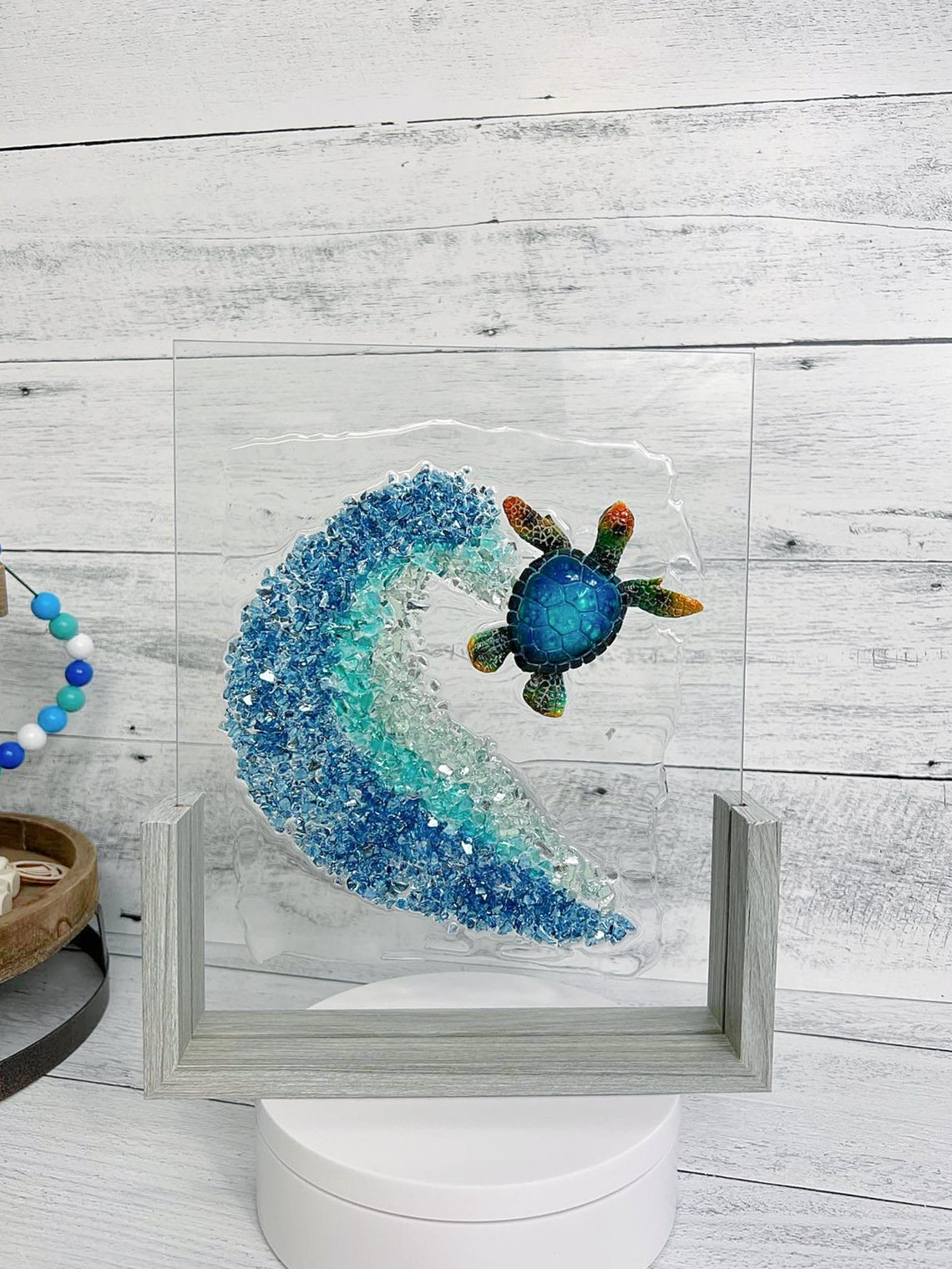 Blue Sea Turtle Tabletop Art Coastal Home Decoration Coastal - Etsy