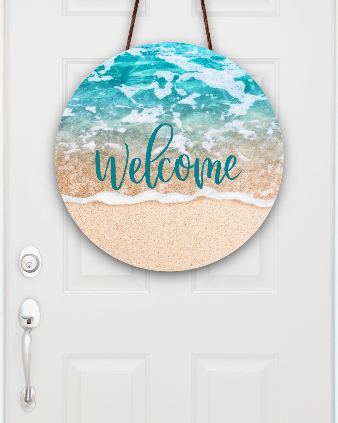 Welcome Beach Surf House Doorhanger, Coastal Seashell Door Hanger ...