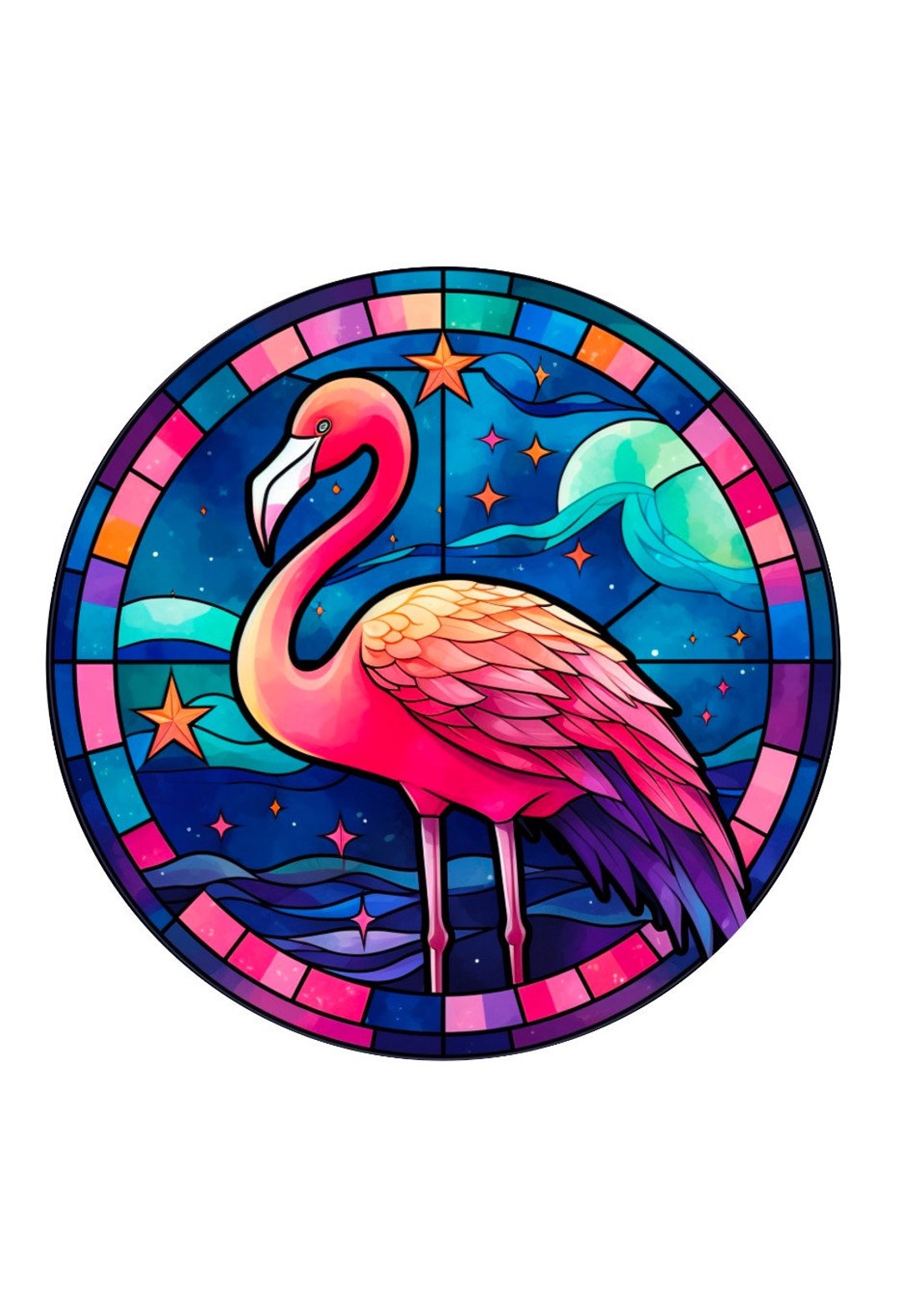 Faux Stained Glass Flamingo Sign, Tropical Beach Wreath Attachment ...