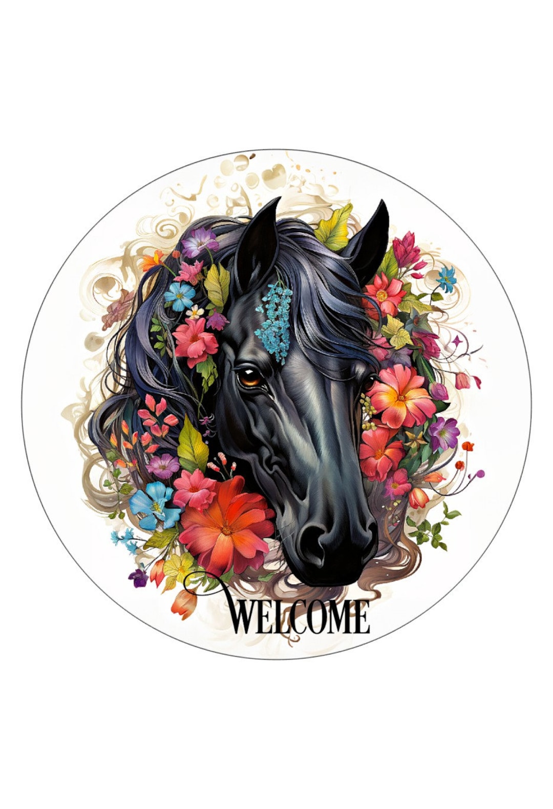 Welcome Black Stallion Sign, Wild Horse Metal Wreath Attachment, Summer ...