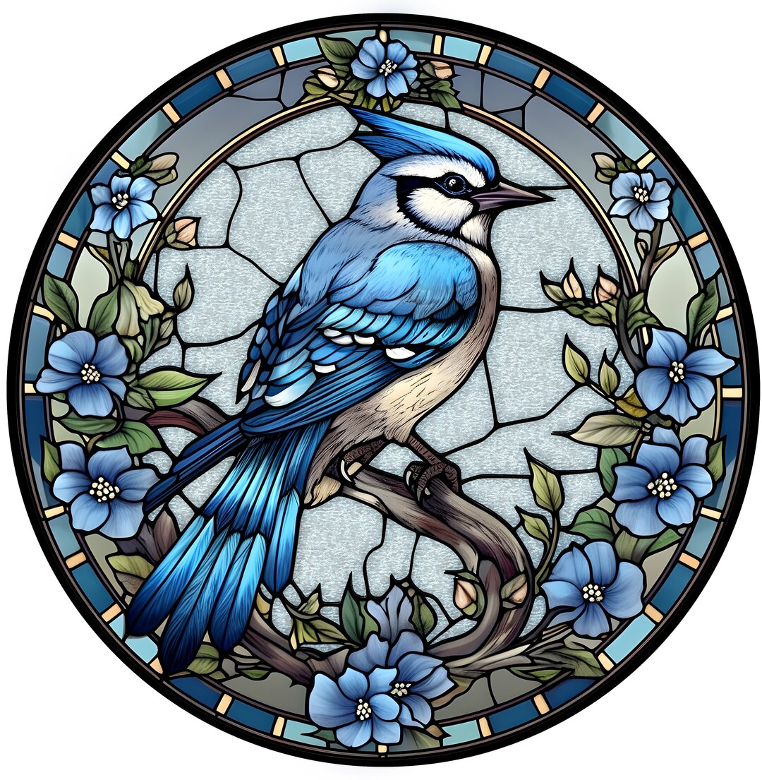Faux Stain Glass Look Blue Jay Sign, Metal Wreath Sign, Nature Sign ...