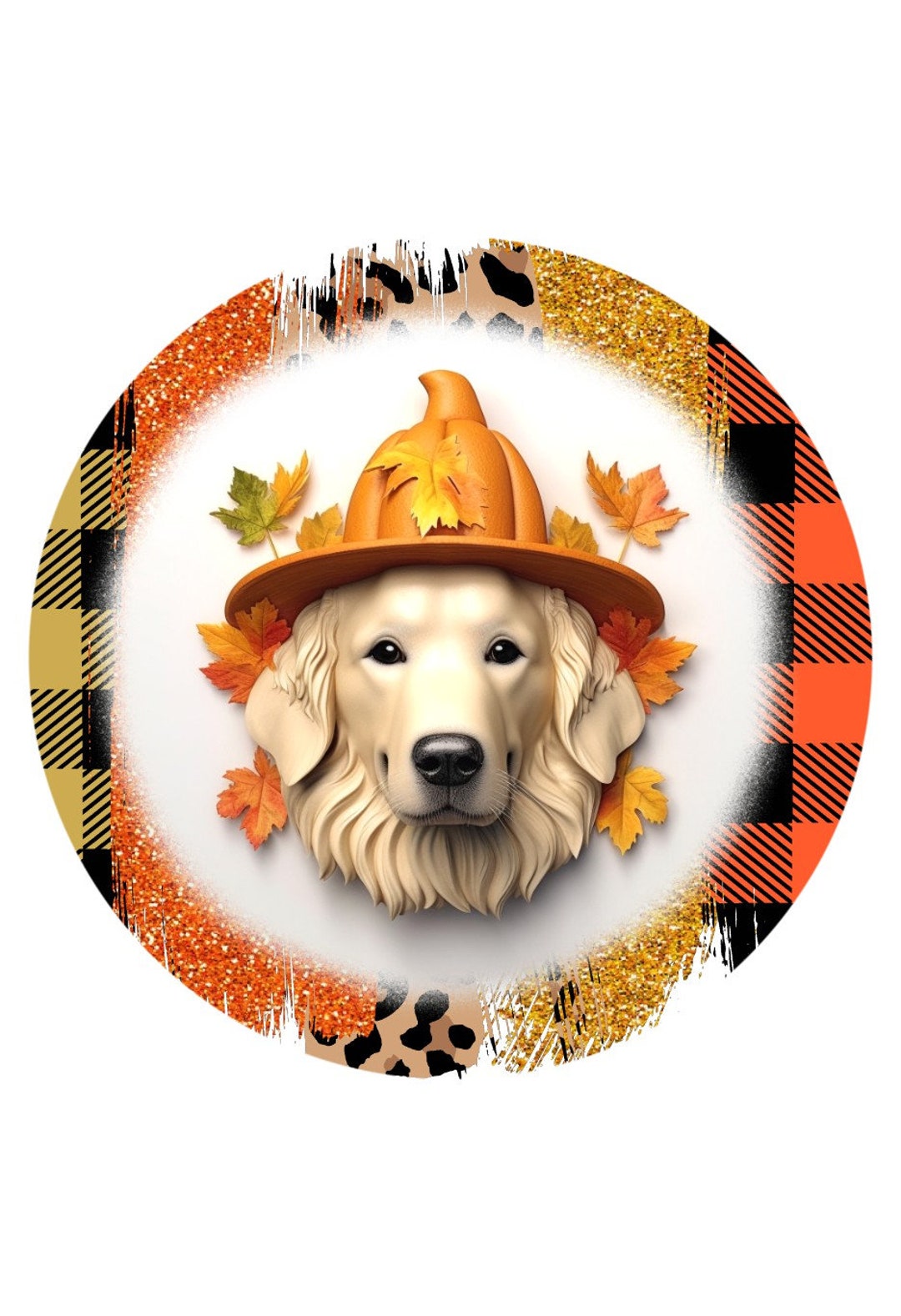 Golden Retriever Dog With Pumpkin Fall Wreath Sign, Pumpkin Wreath ...