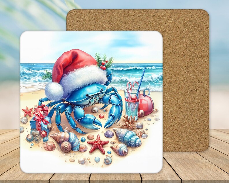 Santa Crab on the Beach Christmas Holiday Table Decor, Coastal ...