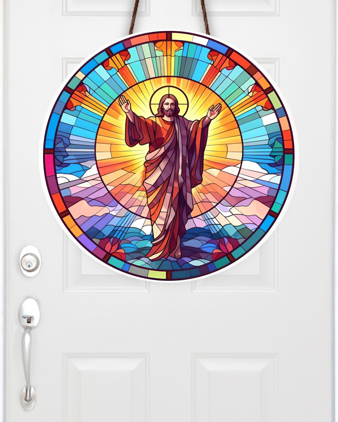Stained Glass Jesus Door Hanger Decor, Religious Front Door Decoration ...