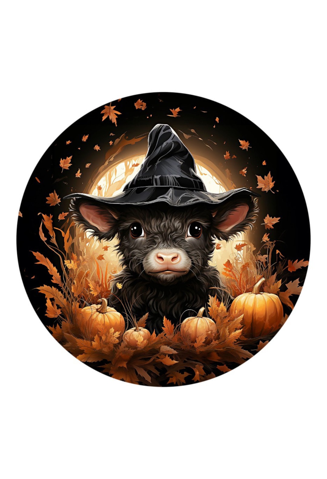 Halloween Cow Sign, Baby Witch Cow Metal Wreath Attachment, Spooky Sign ...