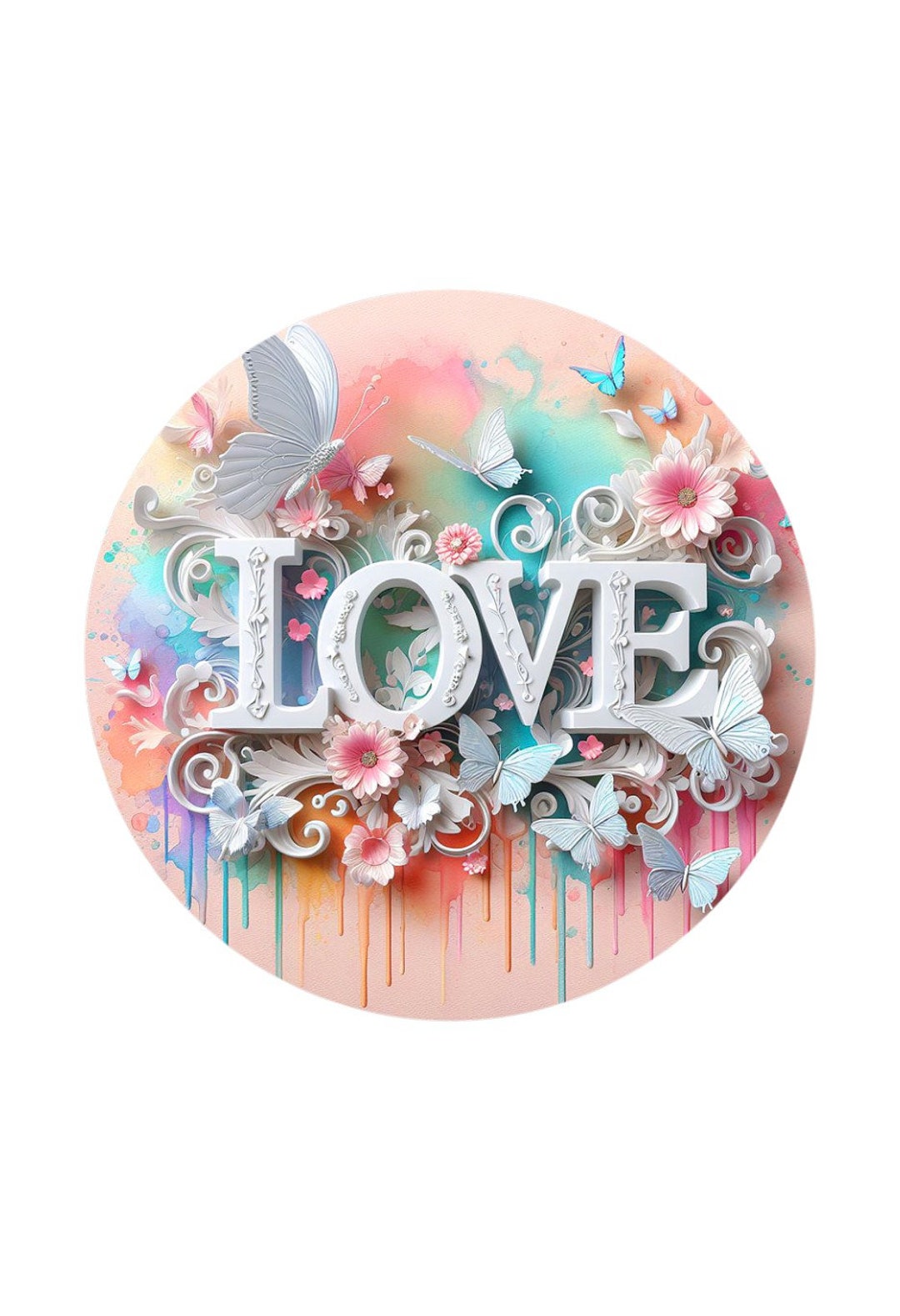 Watercolor 3D "look" Love Sign, Spring Sign, Spring Peace Sign, Metal ...