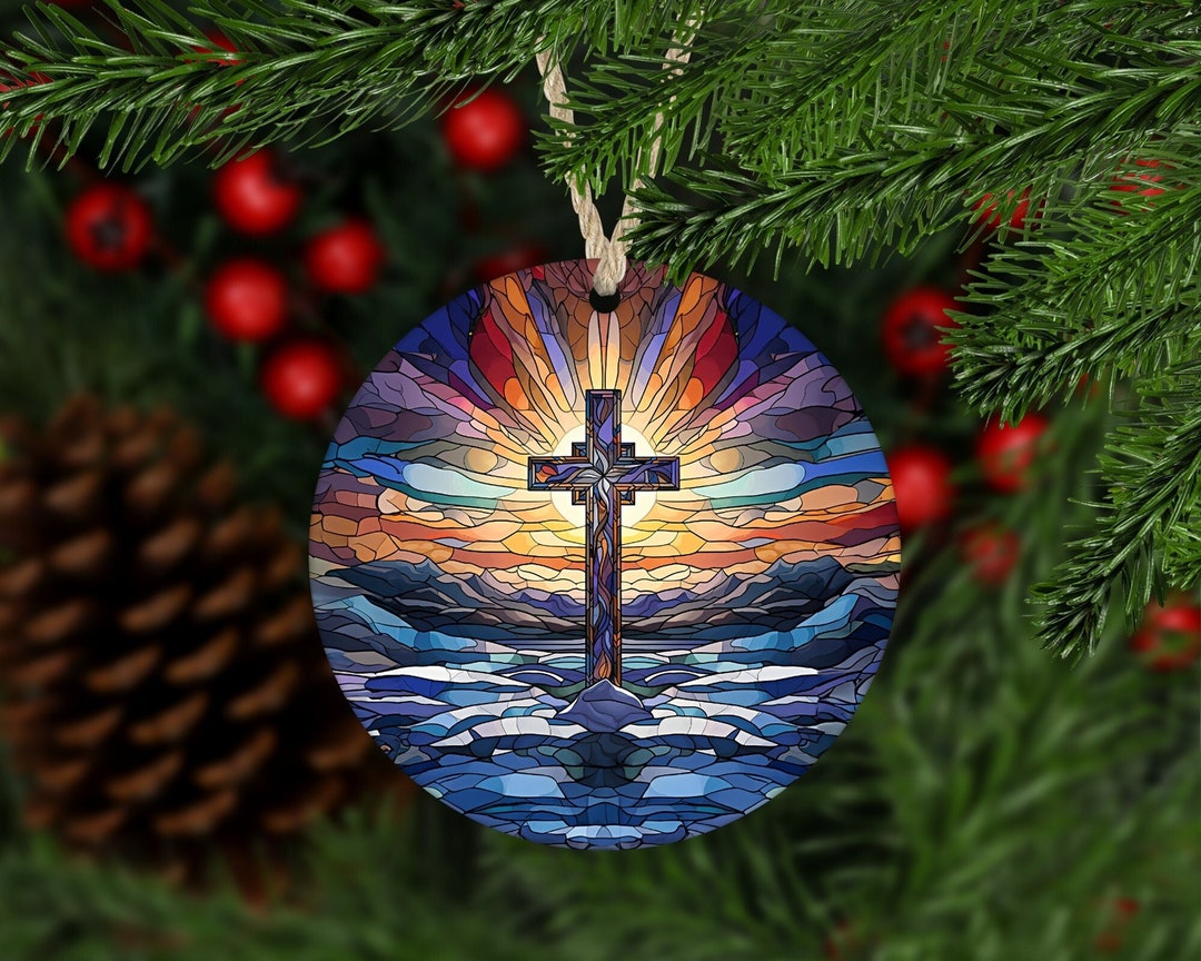 Stained Glass Look Cross Ornament, Religious Ornament, Christian ...