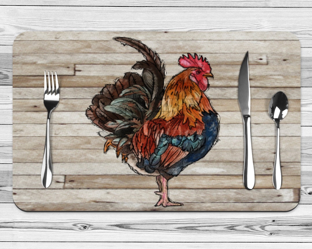 Set of 4 Everyday Rooster Table Placemats, Rustic Country Spring Table ...