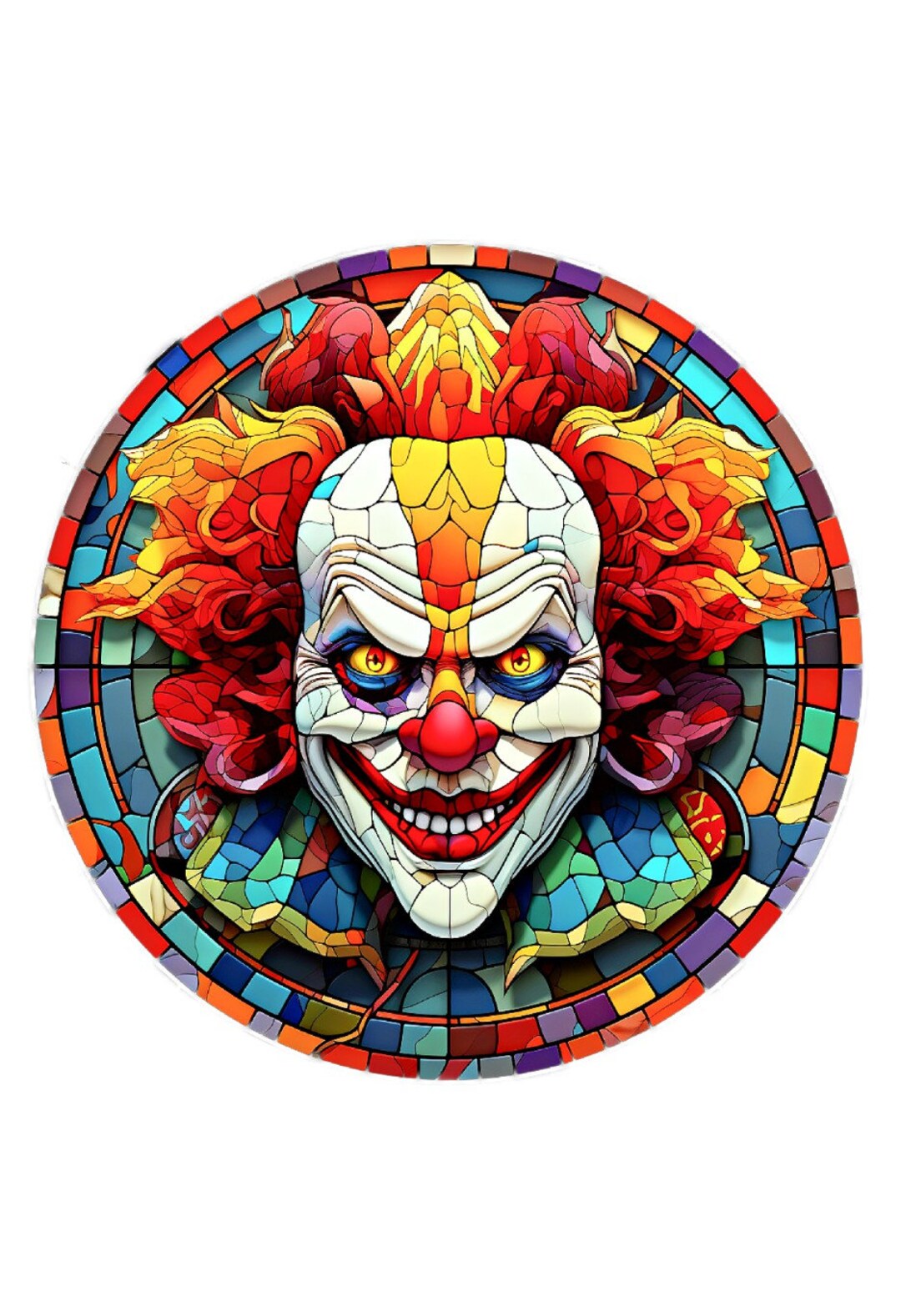 Scary Clown Halloween Sign, Wreath Attachment, Faux Stain Glass Clown ...