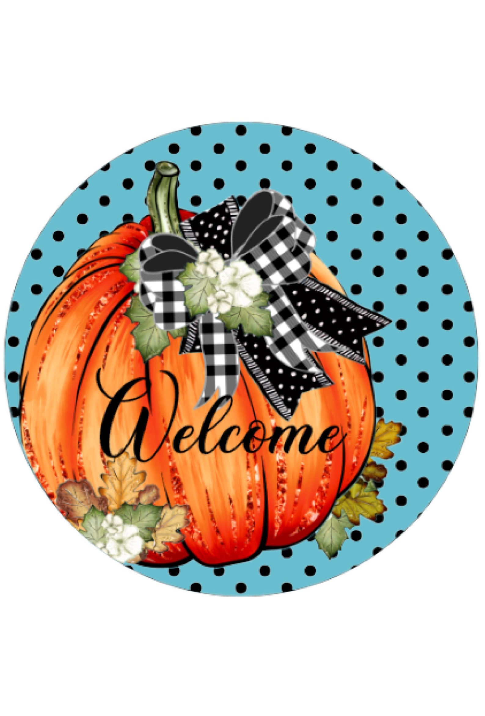 Teal Fall Pumpkin Polka Dot Wreath Sign Wreath Attachment - Etsy