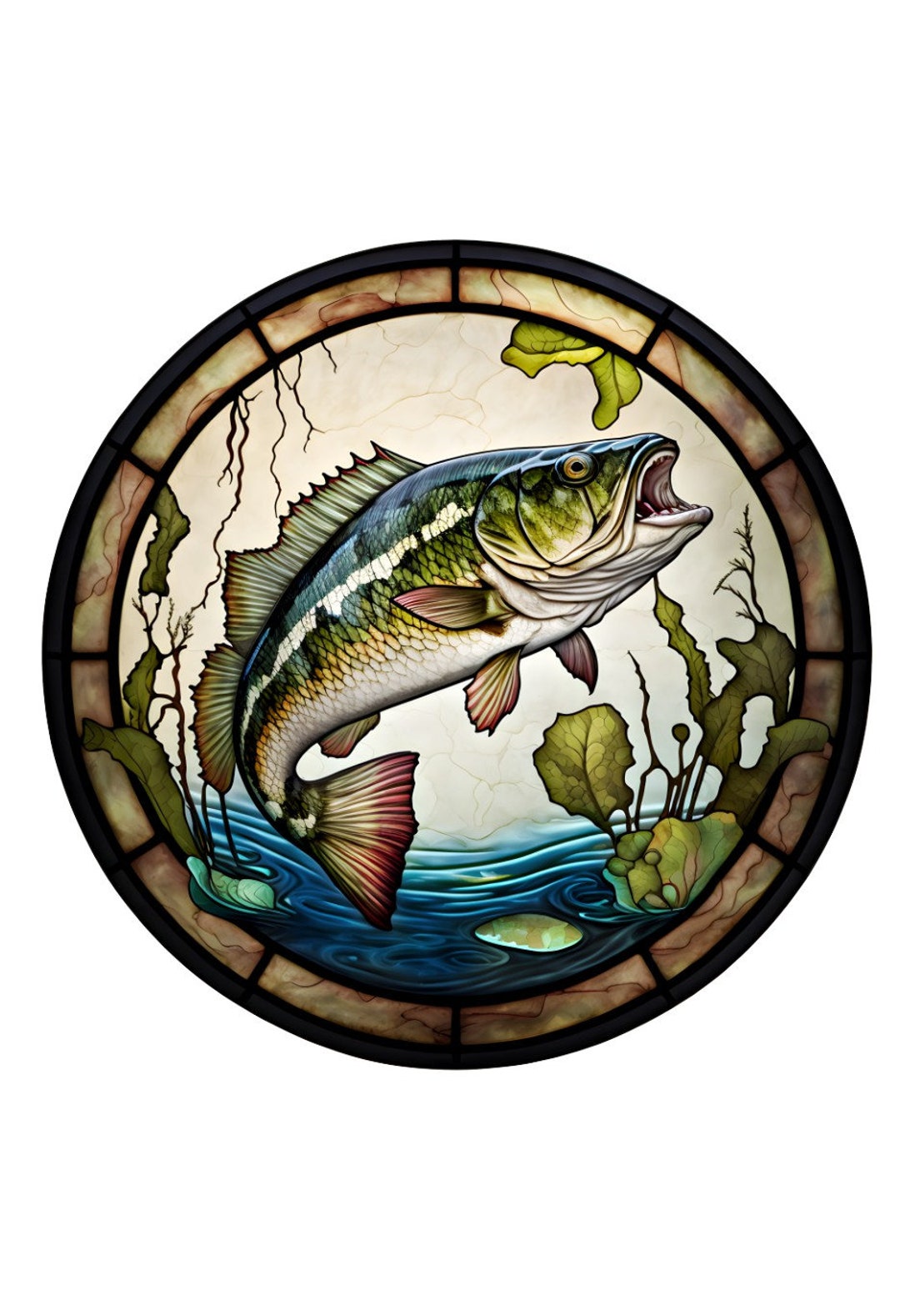 Stained Glass Fish Sign, Bass Fishing Wreath Attachment, Wreath ...