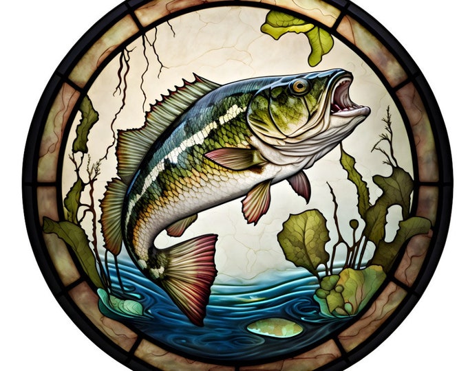 Stained Glass Fish Sign, Bass Fishing Wreath Attachment, Wreath ...