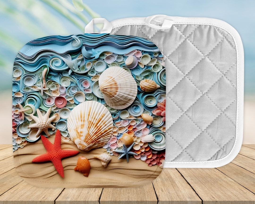 Set of 2 Seashells on the Beach Pot Holders, Kitchen Pot Holders ...