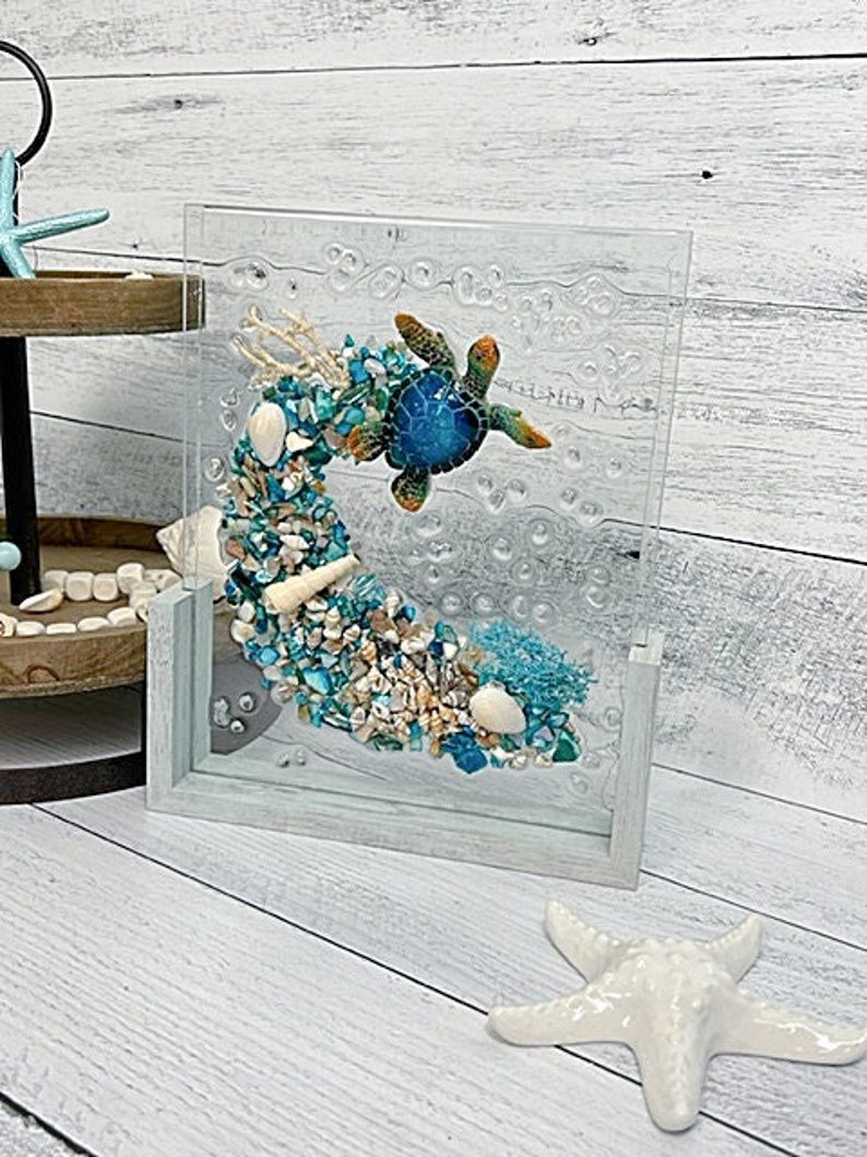 Resin Glass Sea Turtle Beach Table Top Art Coastal Home - Etsy