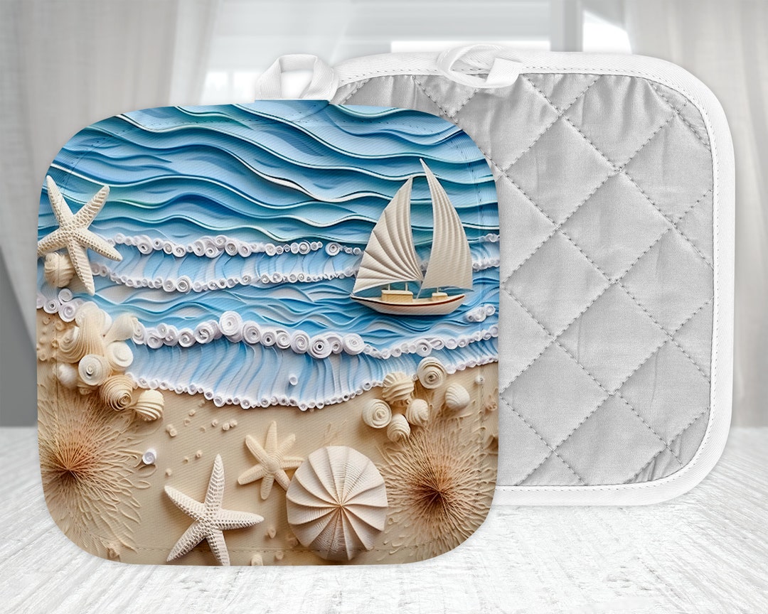 Set of 2 Sailboat on the Beach Pot Holders, Kitchen Pot Holders ...