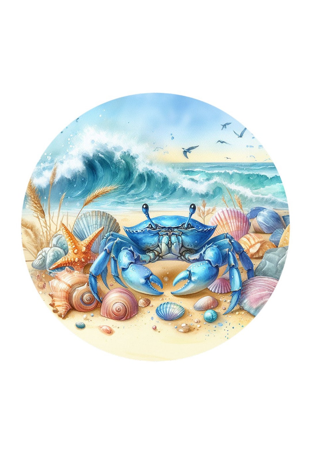 Blue Crab on the Beach With Seashells Sign, Maryland Blue Crab Metal ...