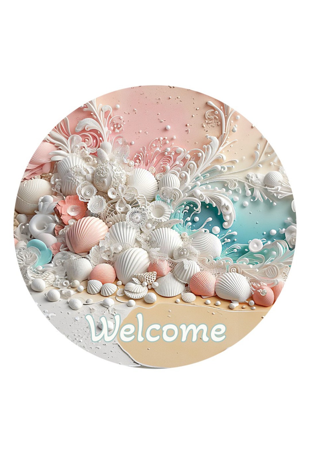Watercolor 3D "look" Welcome Beach Sign, Seashell Summer Sign, Spring ...