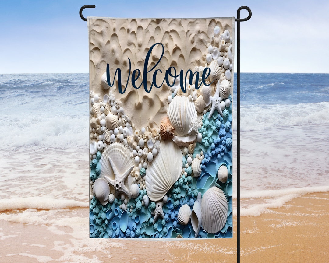 Seashells on the Beach Welcome Garden Flag, Welcome Summer Yard ...
