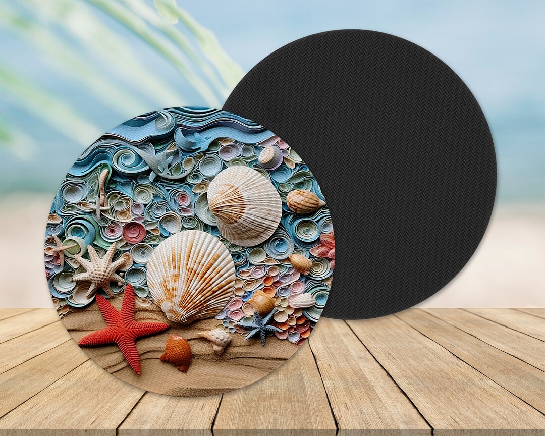 Set of 4 Seashell Beach Coaster, Beach Coasters , Set of 4 Rubber Back ...