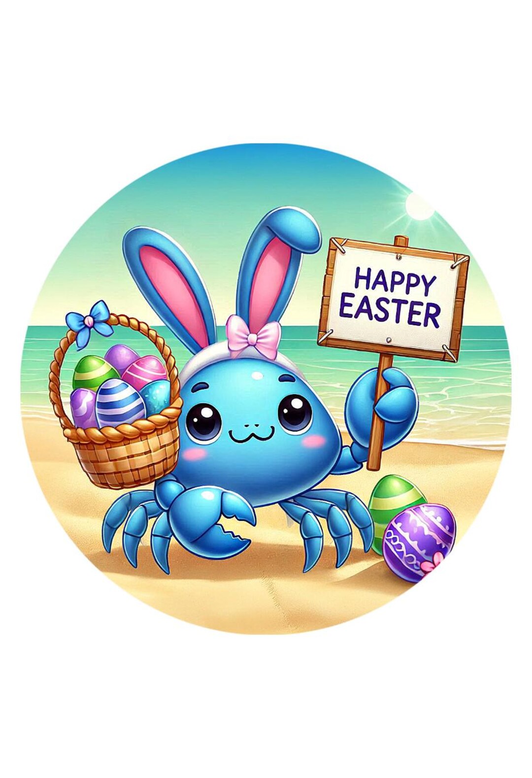 Easter Crab Bunny Sign, Beach Summer Sign, Spring Wreath Attachment ...