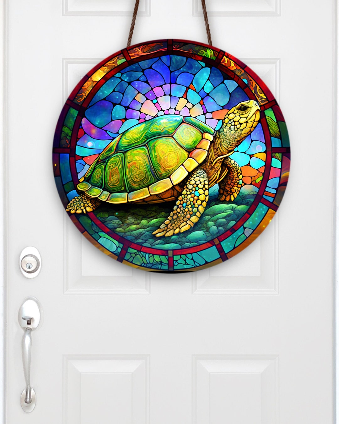 Turtle-stained Glass Look Doorhanger, Coastal Wreath, Summer Door Decor ...