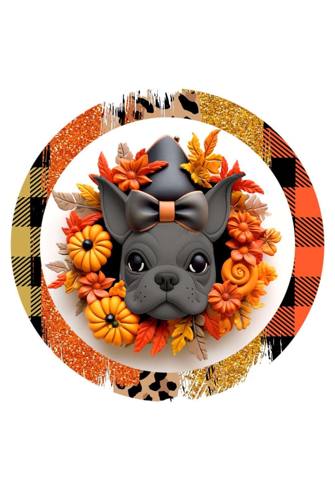 Girl French Bull Dog With Pumpkin Fall Wreath Sign, Pumpkin Wreath ...