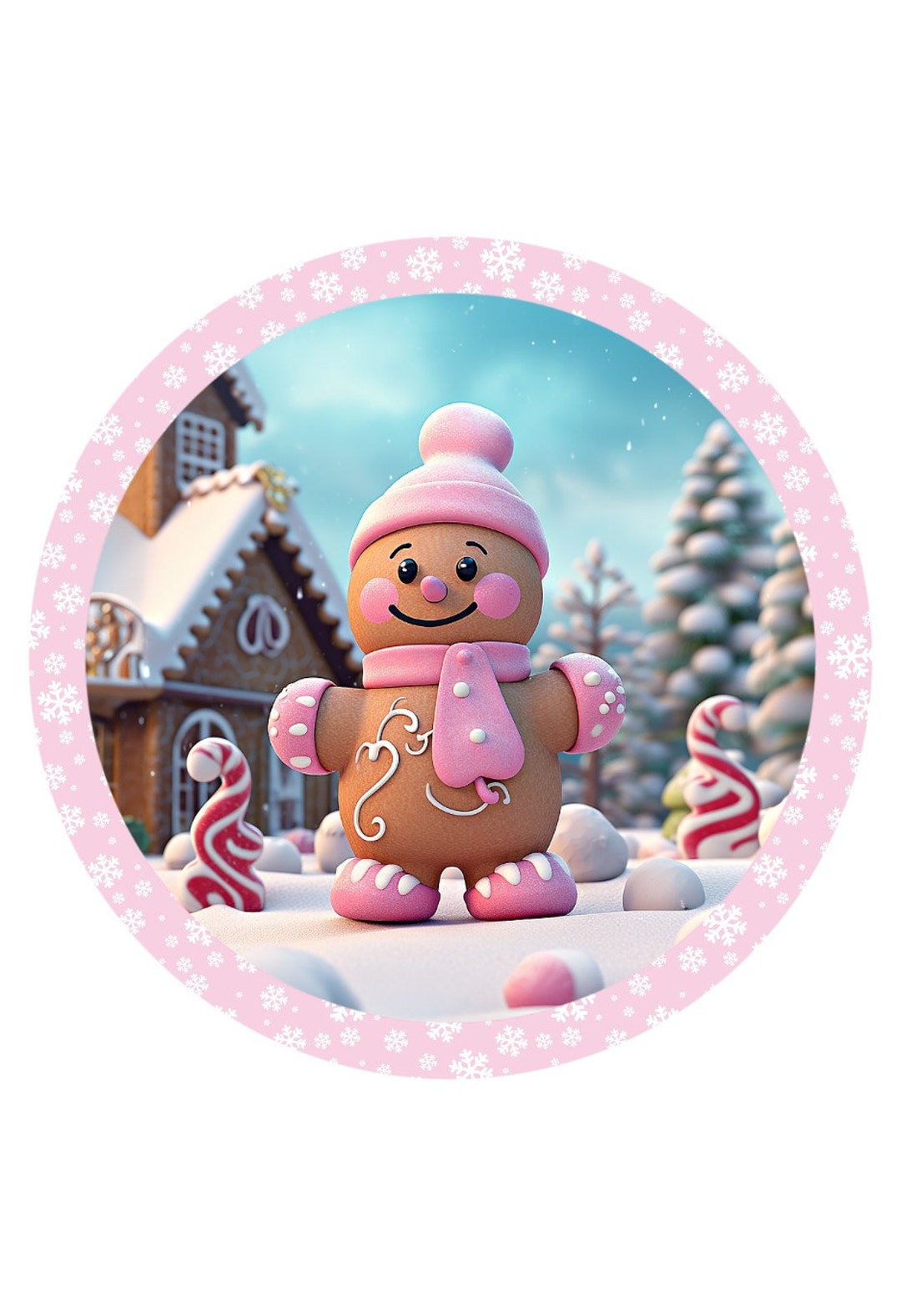 Girl Gingerbread Christmas Sign, Pink Winter Metal Wreath Attachment ...