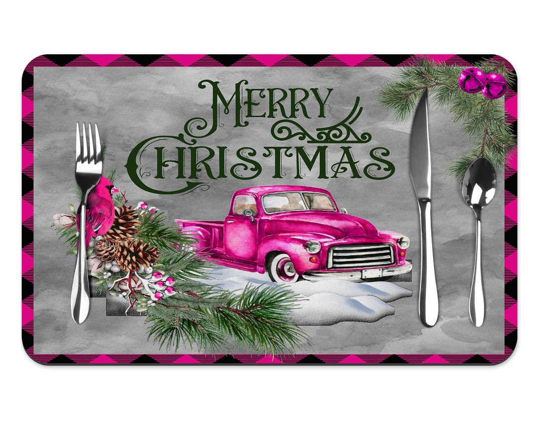 Set of 4 Pink Truck Christmas Table Placemats, Christmas Table Decor ...