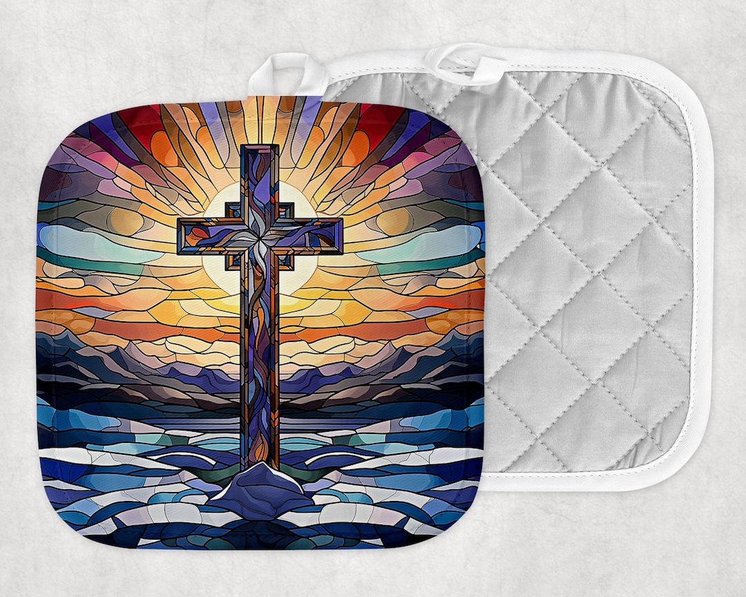 Set of 2 Stained Glass Cross Pot Holders, Kitchen Pot Holders ...