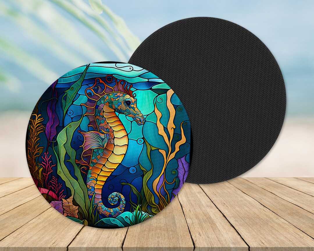 Set of 4 Stained Glass Seahorse Drink Coaster, Beach Coasters, Set of 4 ...